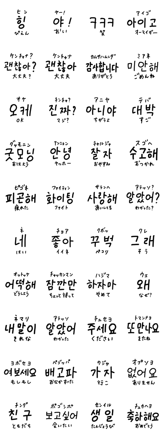 韓国語ハングル文字スタンプ（日本語訳付）